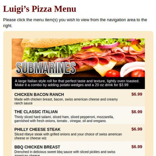 Luigi's Pizza menu in Clarksville, Tennessee, USA
