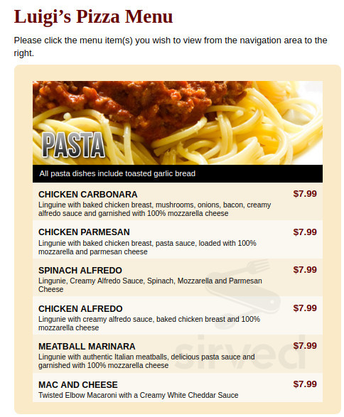 Luigi's Pizza menu in Clarksville, Tennessee, USA