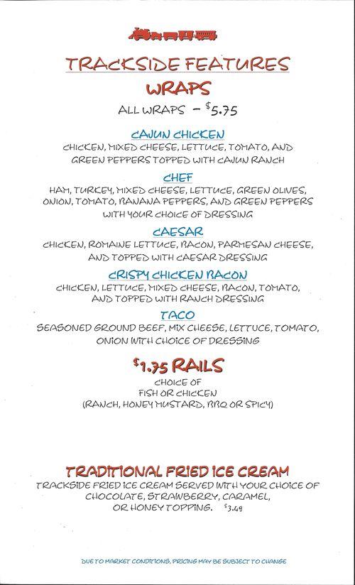 Track Side menu in Reese, Michigan, USA