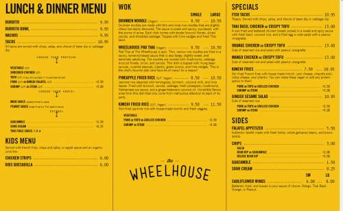 The Wheelhouse menu in Springfield, Missouri, USA