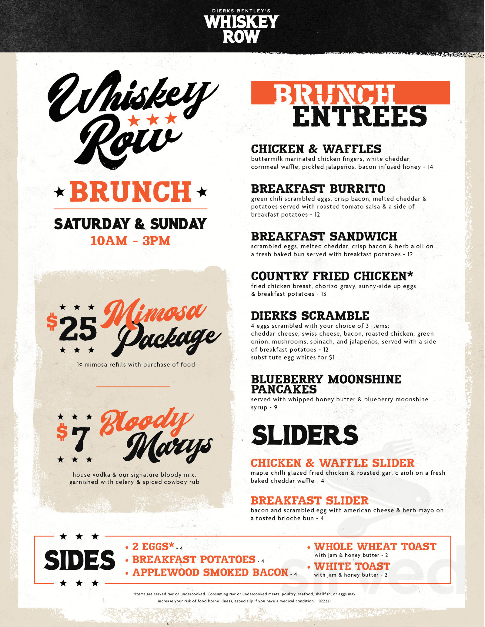 Menu - Nashville TN's Dierks Bentley's Whiskey Row - Nashville | Sirved