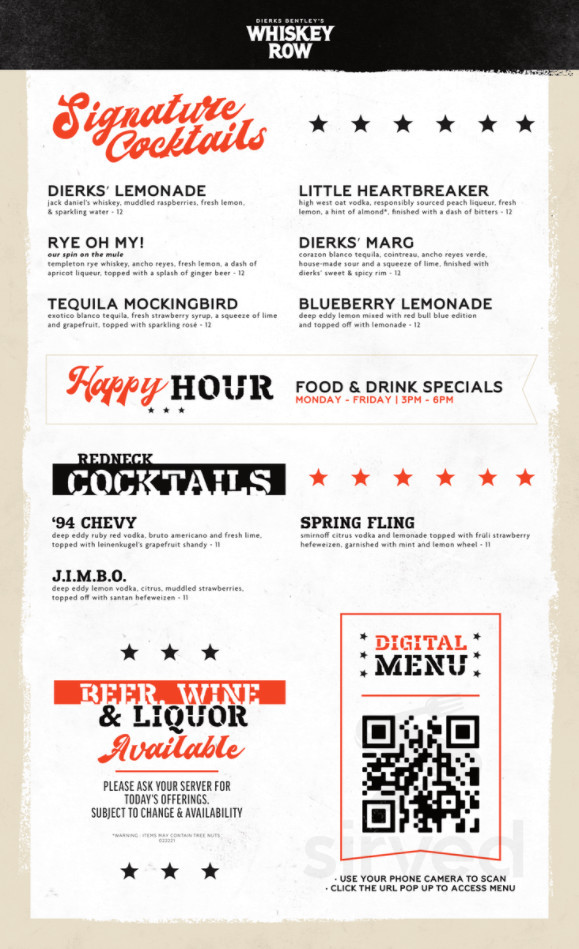Menu - Nashville TN's Dierks Bentley's Whiskey Row - Nashville | Sirved