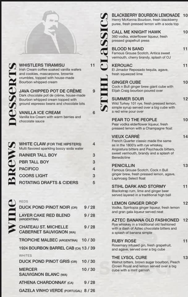 The Stihl Whiskey Bar menu in Bend, Oregon, USA