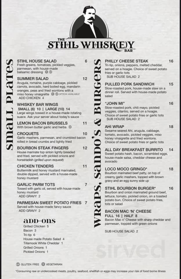The Stihl Whiskey Bar menu in Bend, Oregon, USA