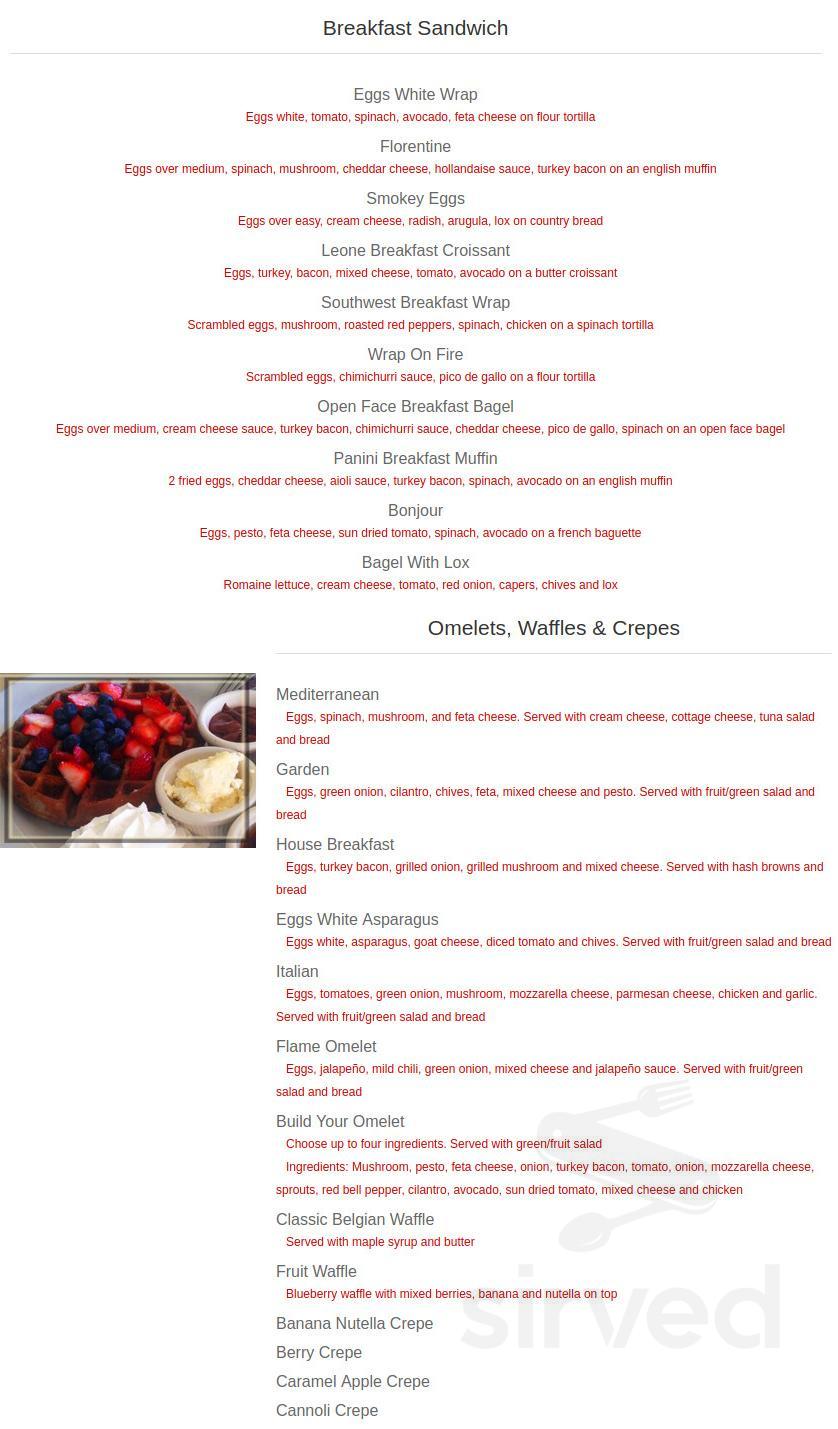 Leone Café menu in Las Vegas, Nevada, USA
