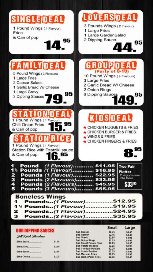 Fire Wing Station menu in Markham, Ontario, Canada
