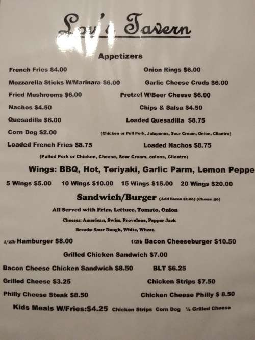 Lou's Tavern menu in Fort Walton Beach, Florida, USA