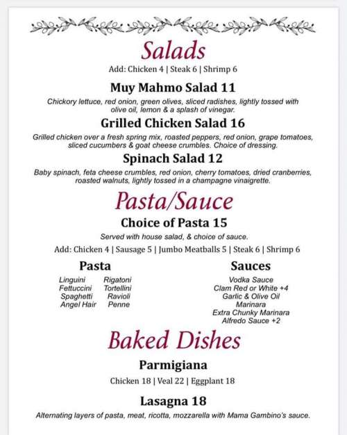 Gambino's menu in Easton, Pennsylvania, USA