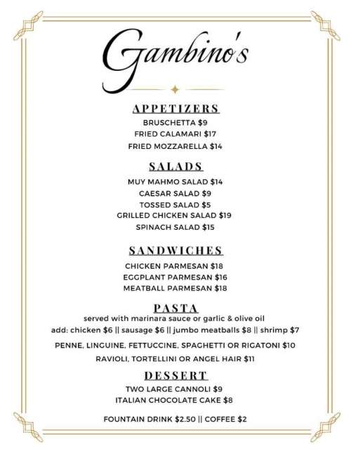 Gambino's menu in Easton, Pennsylvania, USA