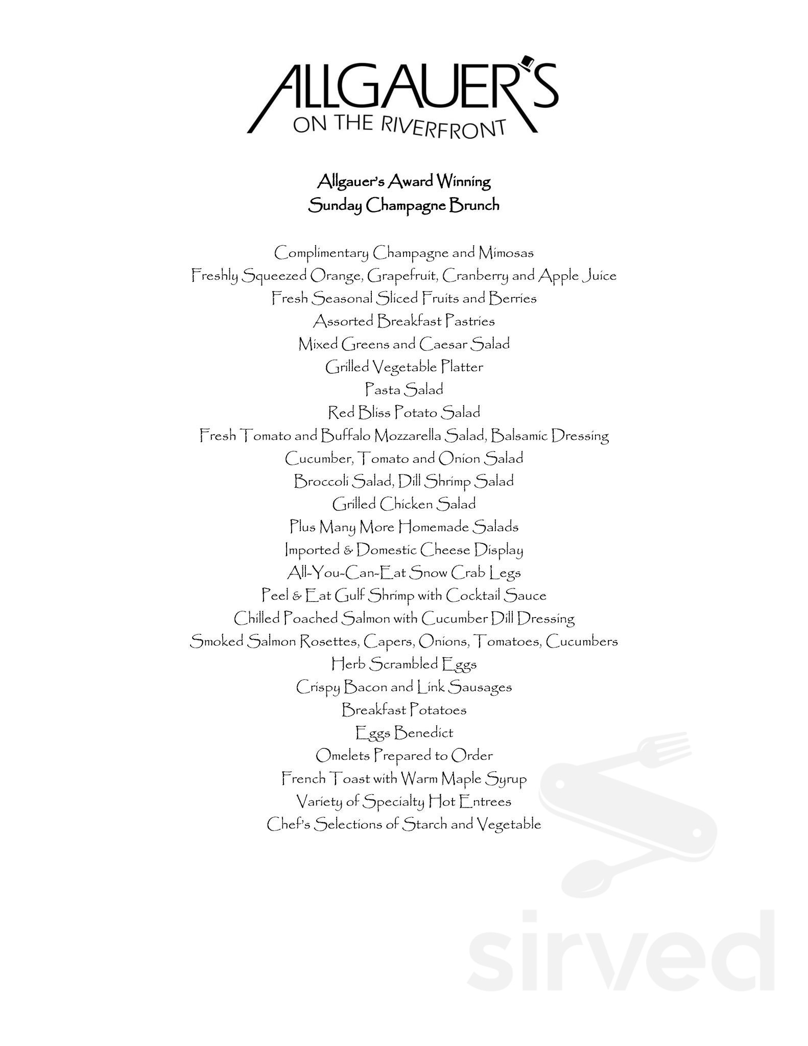 Allgauer's on the Riverfront menu in Northbrook, Illinois, USA