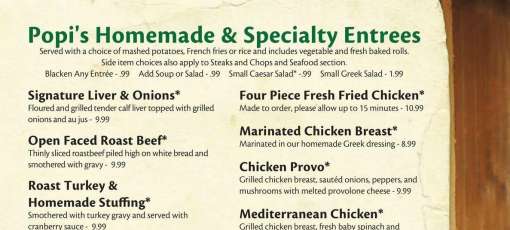 Menu for Popi's Place Bradenton in Bradenton, FL | Sirved