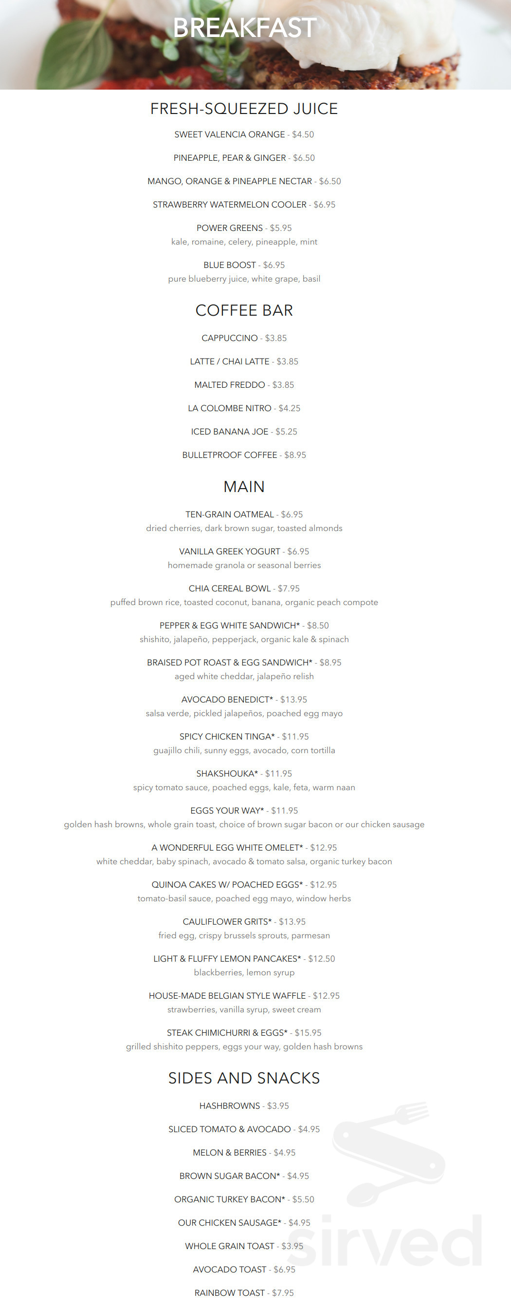 Beatrix menu in Chicago, Illinois, USA