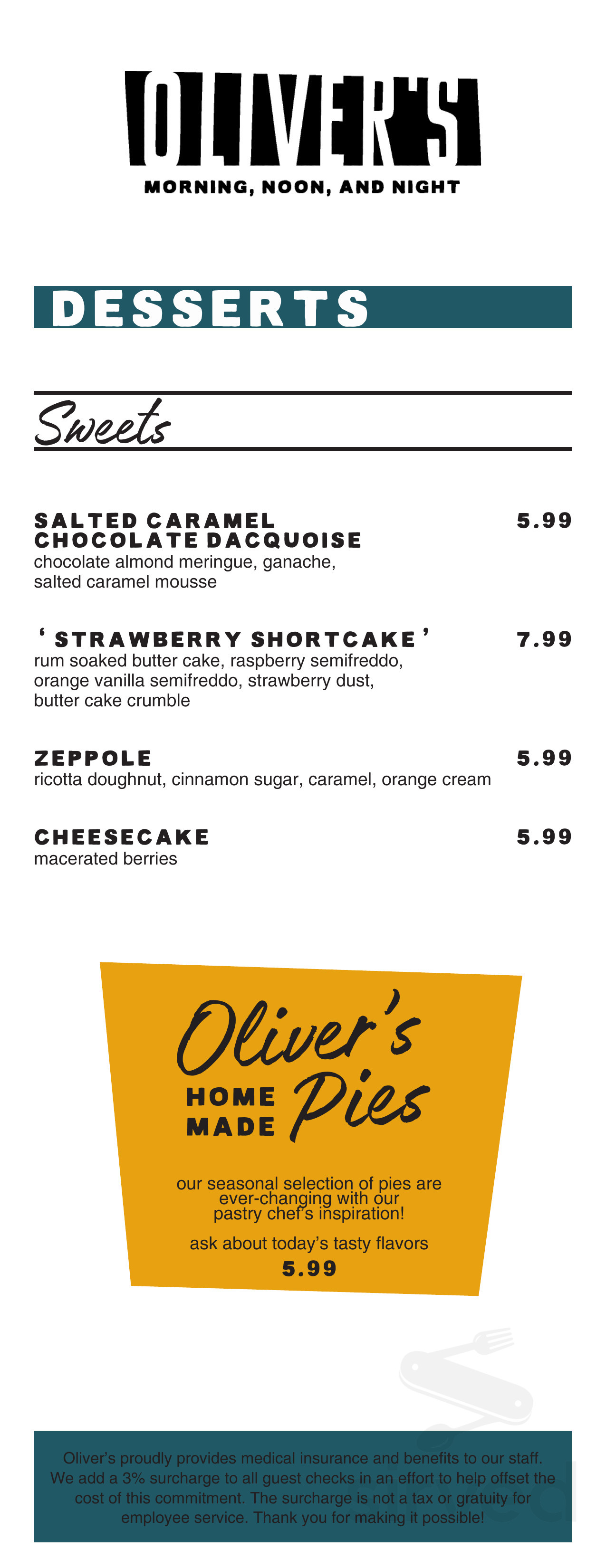 Oliver's menu in Shoreview, Minnesota, USA