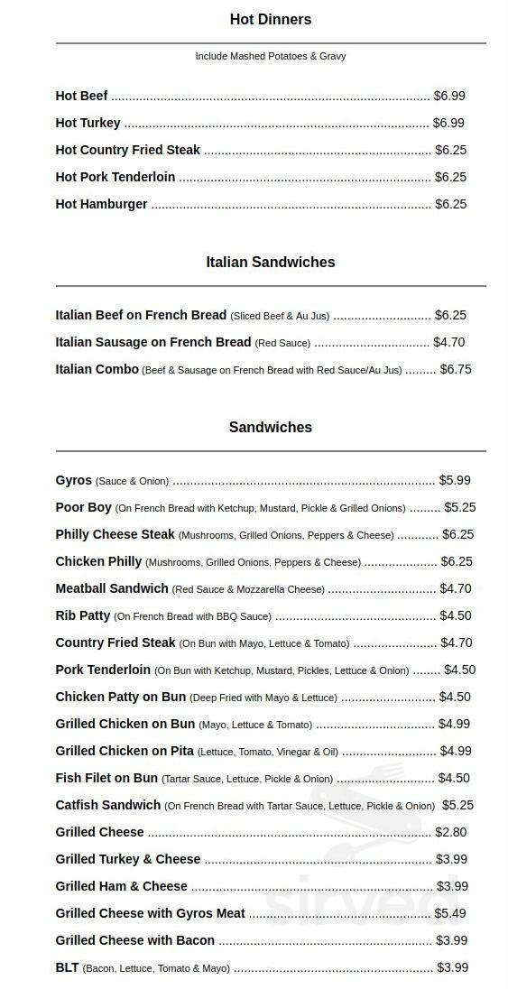 Menu - Kankakee IL's Poor Boy Too | Sirved