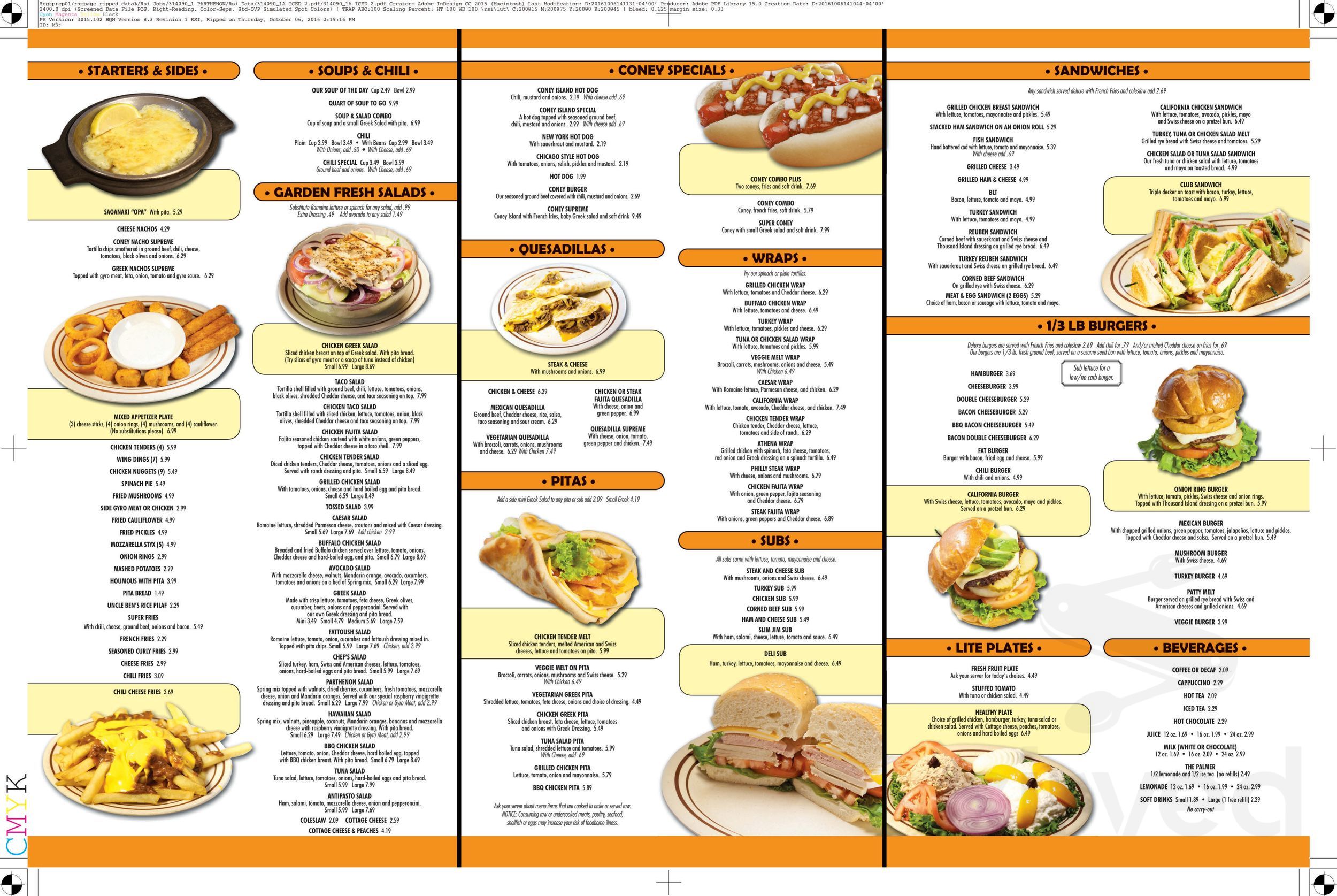 Menu for Parthenon Coney Island & Restaurant in Riverview, MI | Sirved