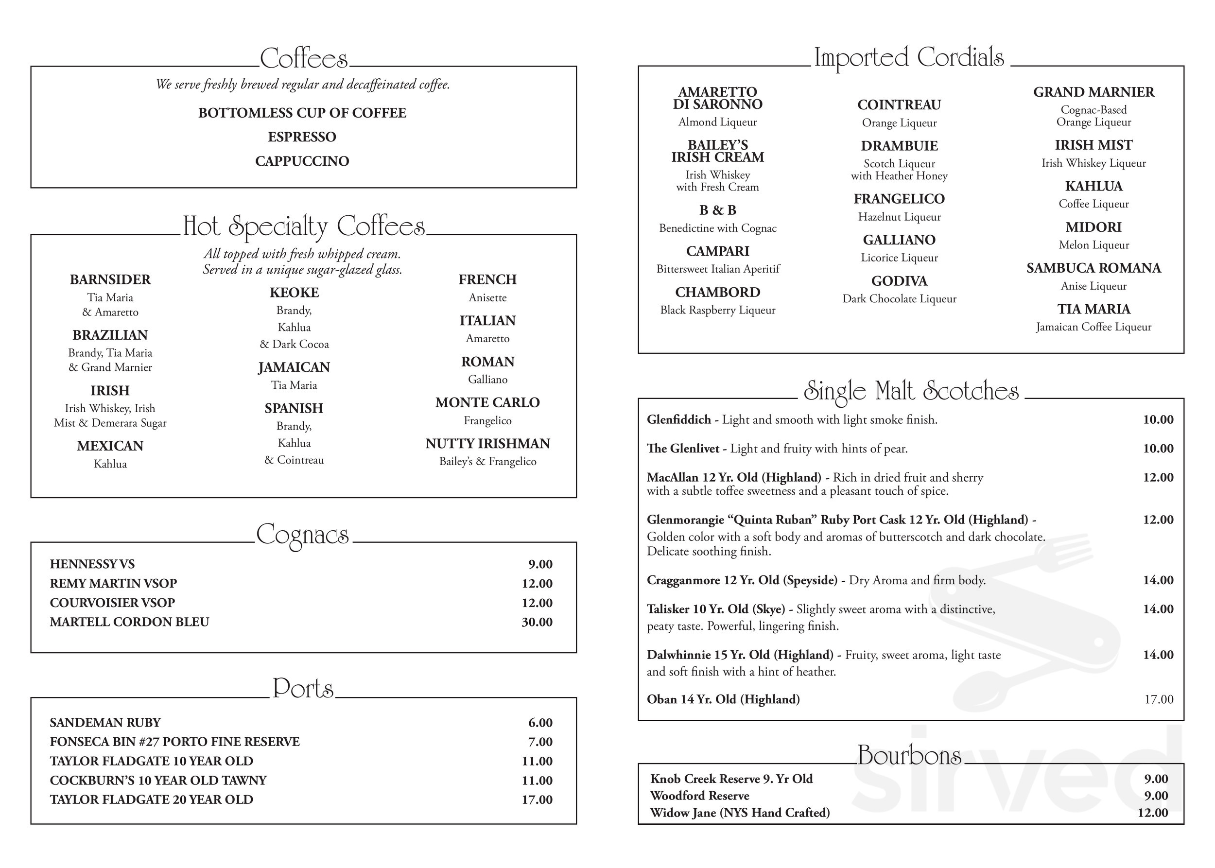 Barnsider menus in Colonie, New York, United States