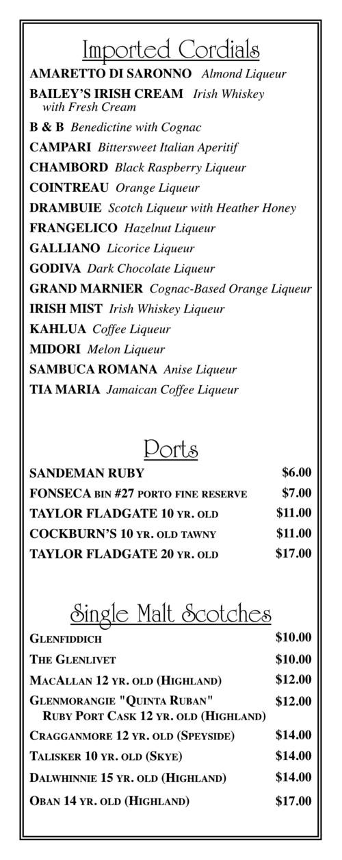 Barnsider menu in Colonie, New York, USA