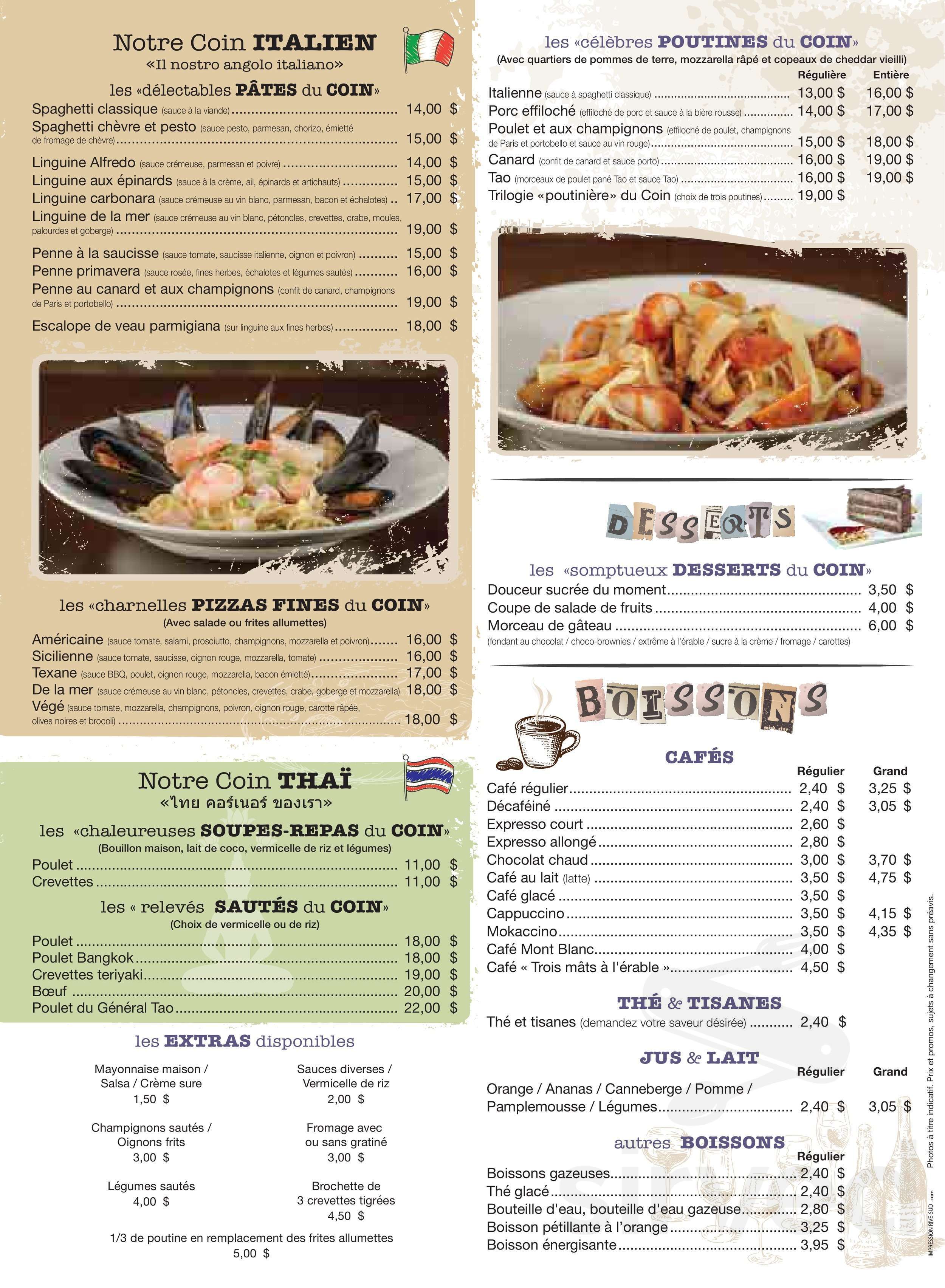 Café Bistro Au Coin du Monde menu in Montmagny, Quebec, Canada