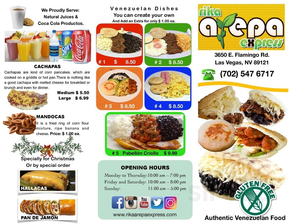 Menu - Las Vegas NV's Rika Arepa Express | Sirved