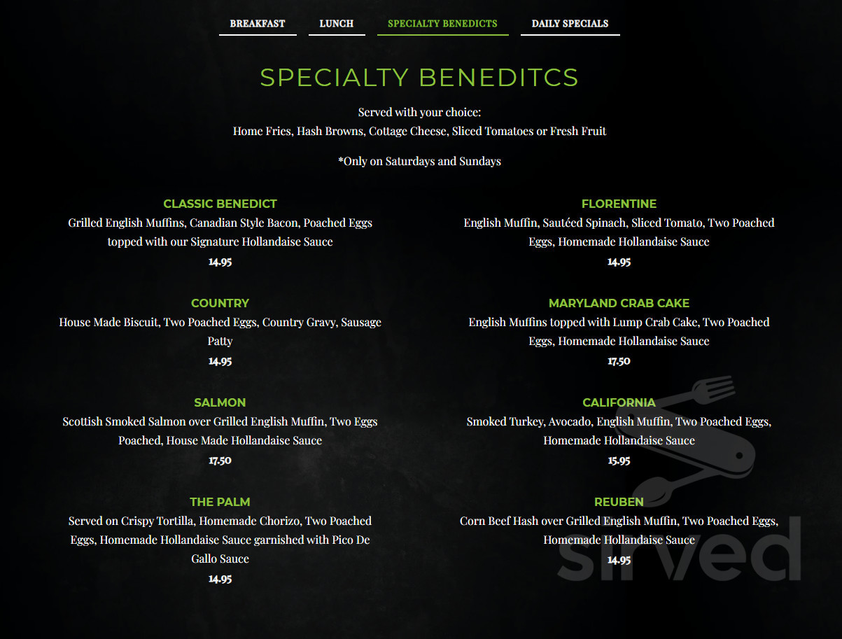 The palms cafe menu in La Quinta, California, USA