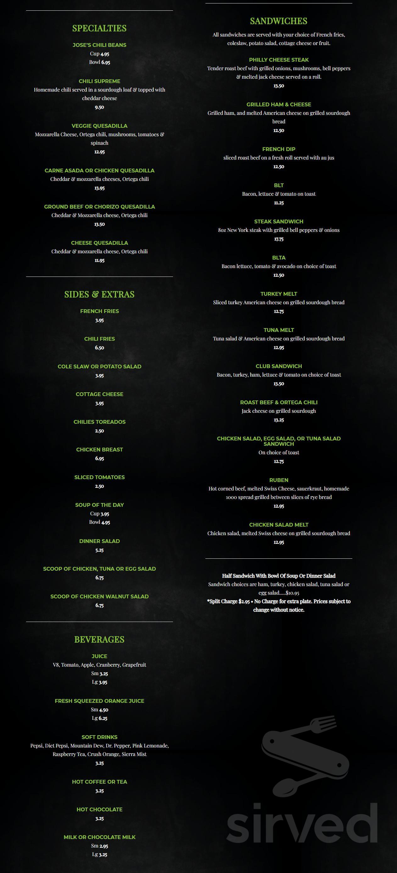 The palms cafe menu in La Quinta, California, USA