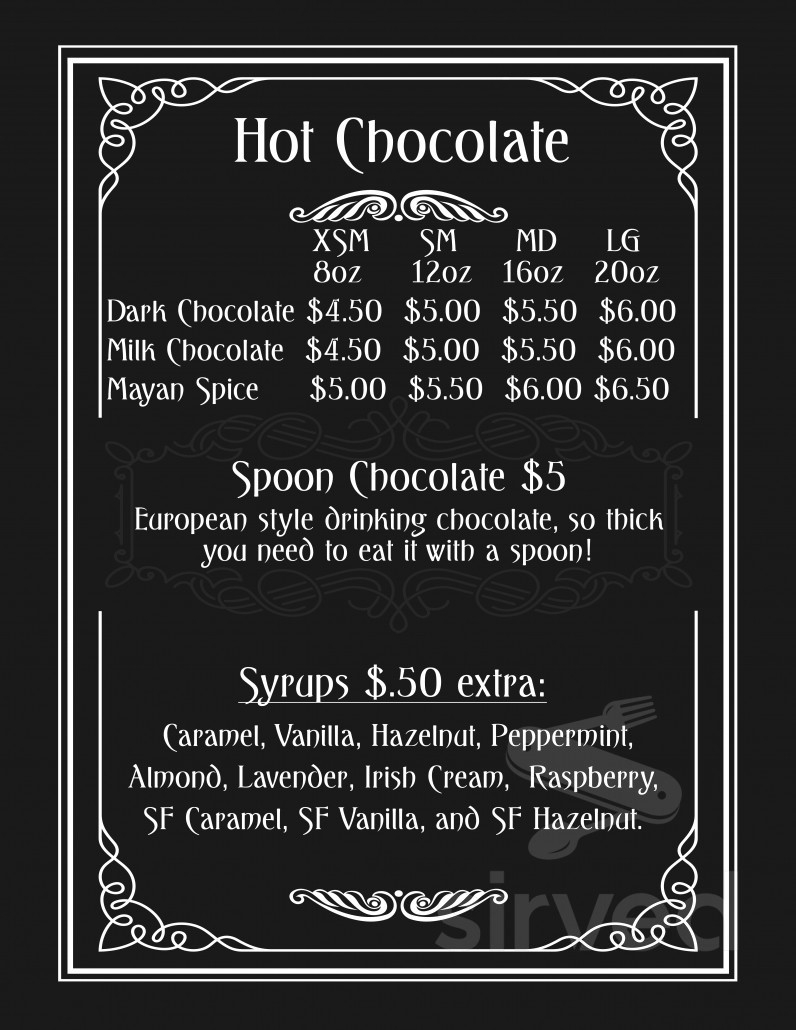 Menu for Cannon Beach Chocolate Cafe in Cannon Beach, OR | Sirved