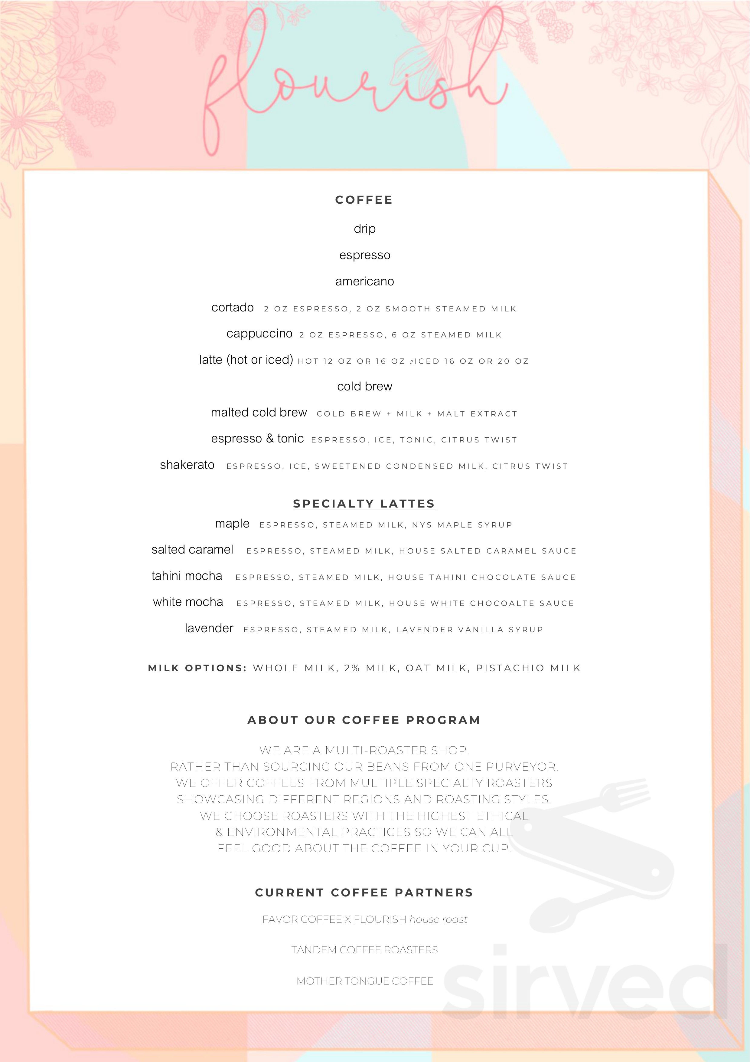 Flourish Bakeshop & All Day Café menu in Glen Head, New York, USA