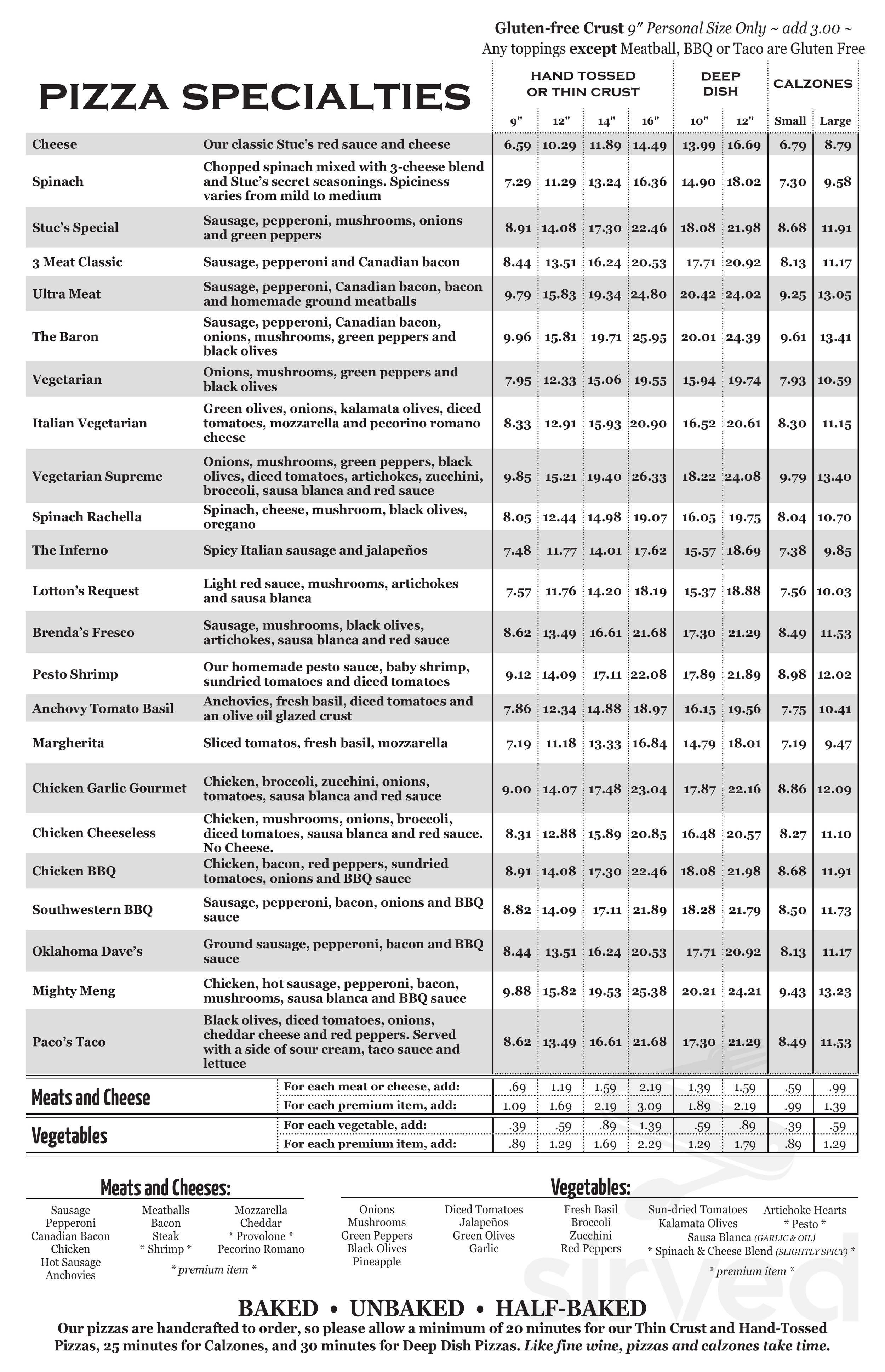 Stuc's Pizza - Neenah menu in Neenah, Wisconsin, USA