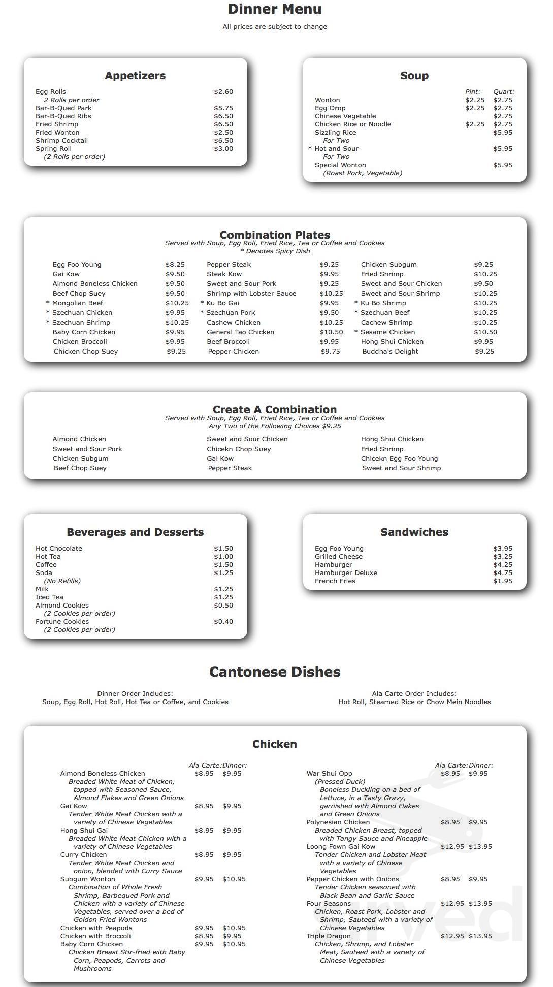 Menu - Warren MI's Ruby Chinese Restaurant | Sirved