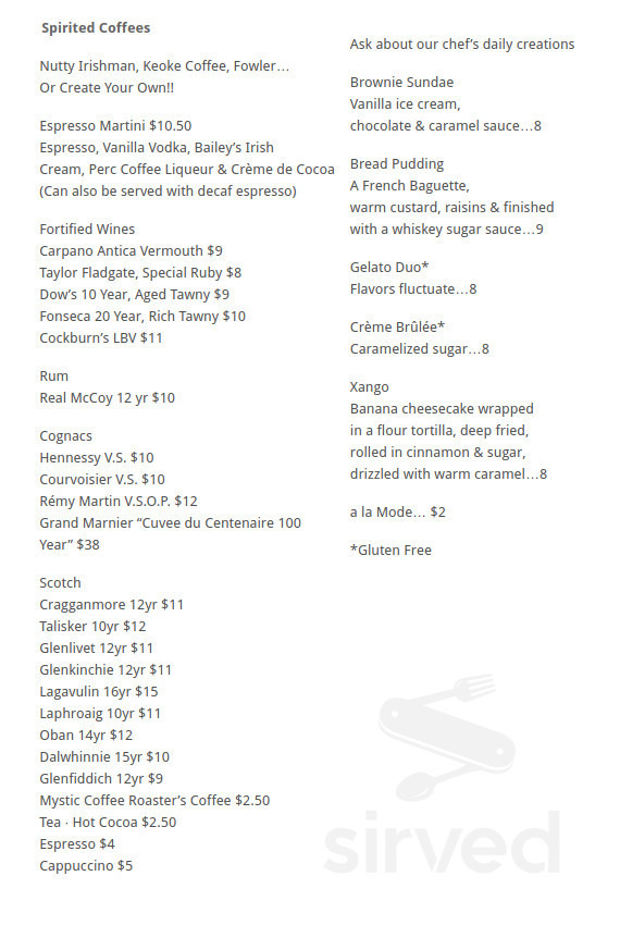 Captain Daniel Packer Inne menu in Mystic, Connecticut, USA