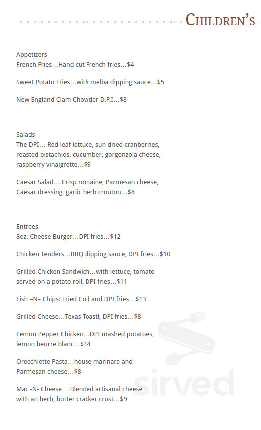 Captain Daniel Packer Inne menu in Mystic, Connecticut, USA