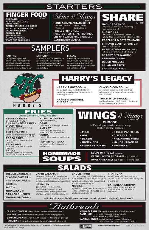 Harry's Attic Tap & Rec Room menu in Sadsburyville, Pennsylvania, USA