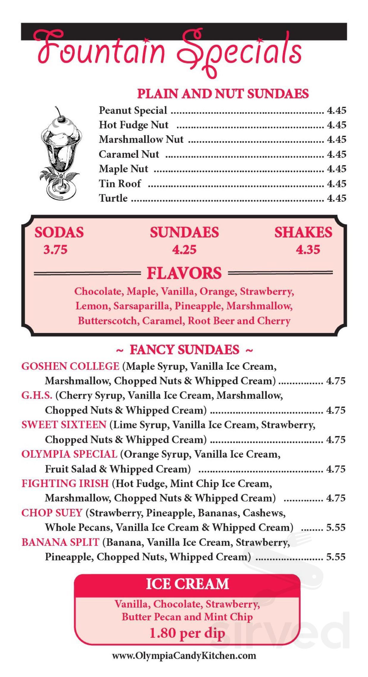 Olympia Candy Kitchen Menu In Goshen Indiana USA Olympia Candy Kitchen Menu In Goshen Indiana USA