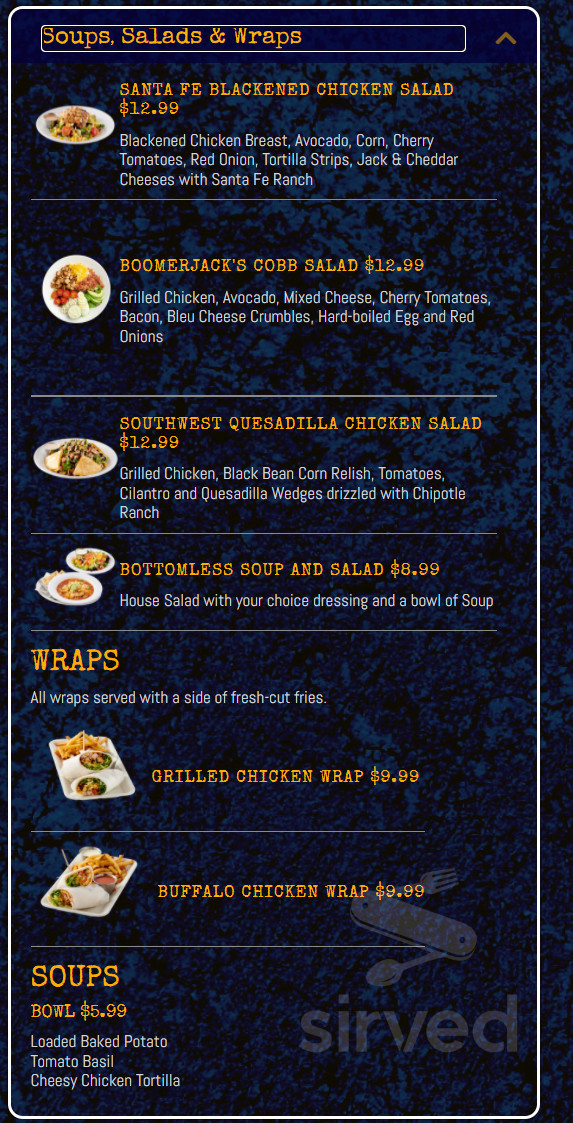 Menu - Fort Worth TX's BoomerJack's Grill & Bar | Sirved