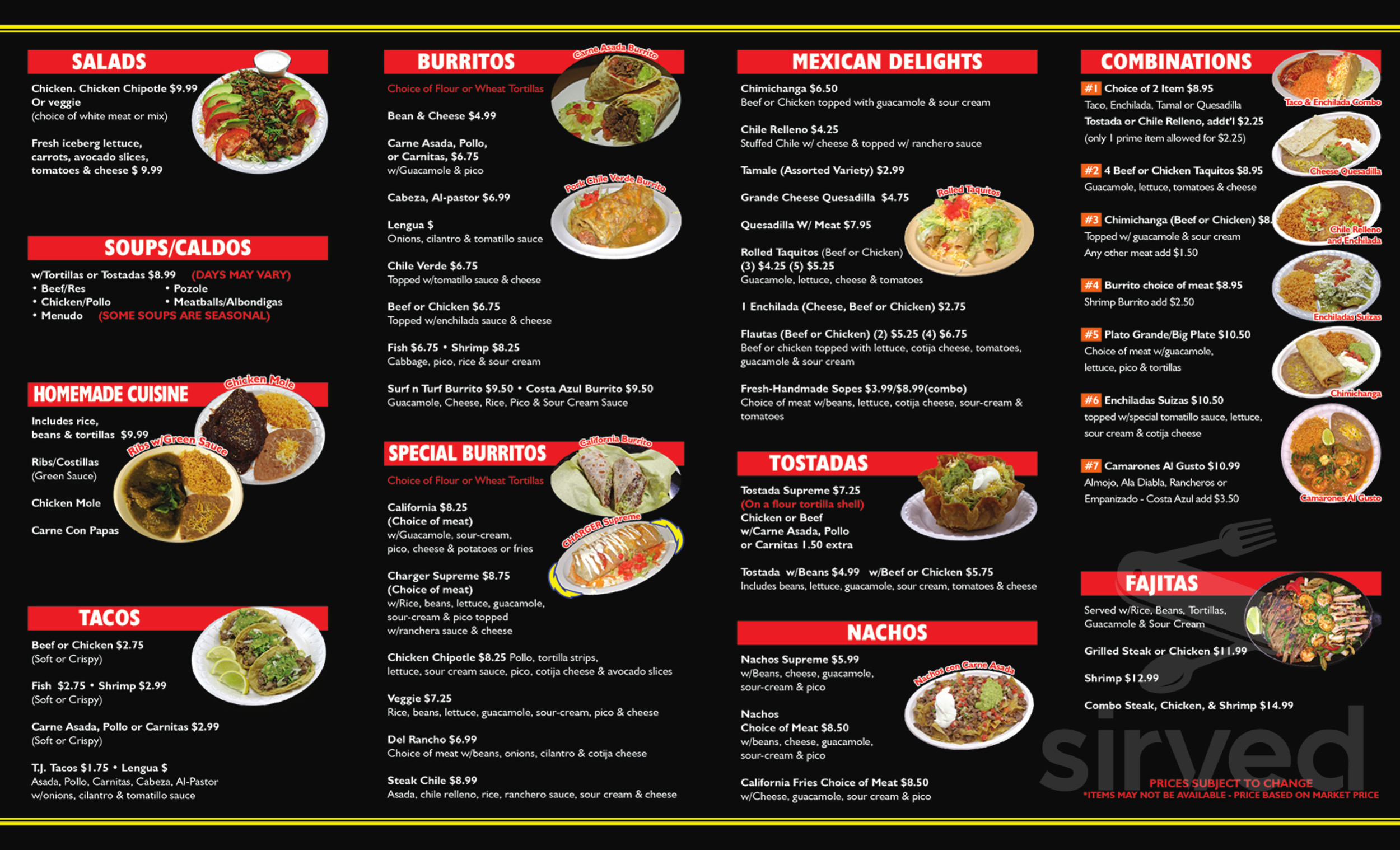 Menu - Vista CA's The Original Mr. Taco Vista | Sirved