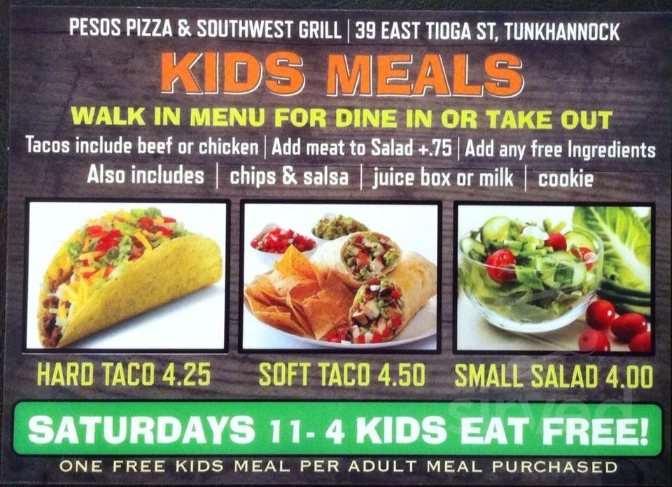 Menu for Pesos Pizza & Southwest Grill in Tunkhannock, PA | Sirved
