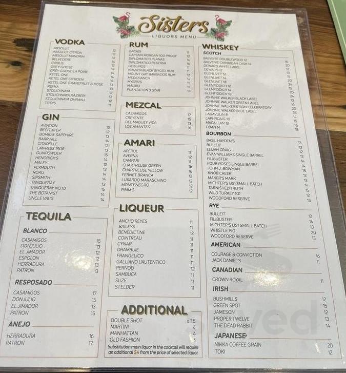 Sisters Thai menu in Alexandria, Virginia, USA