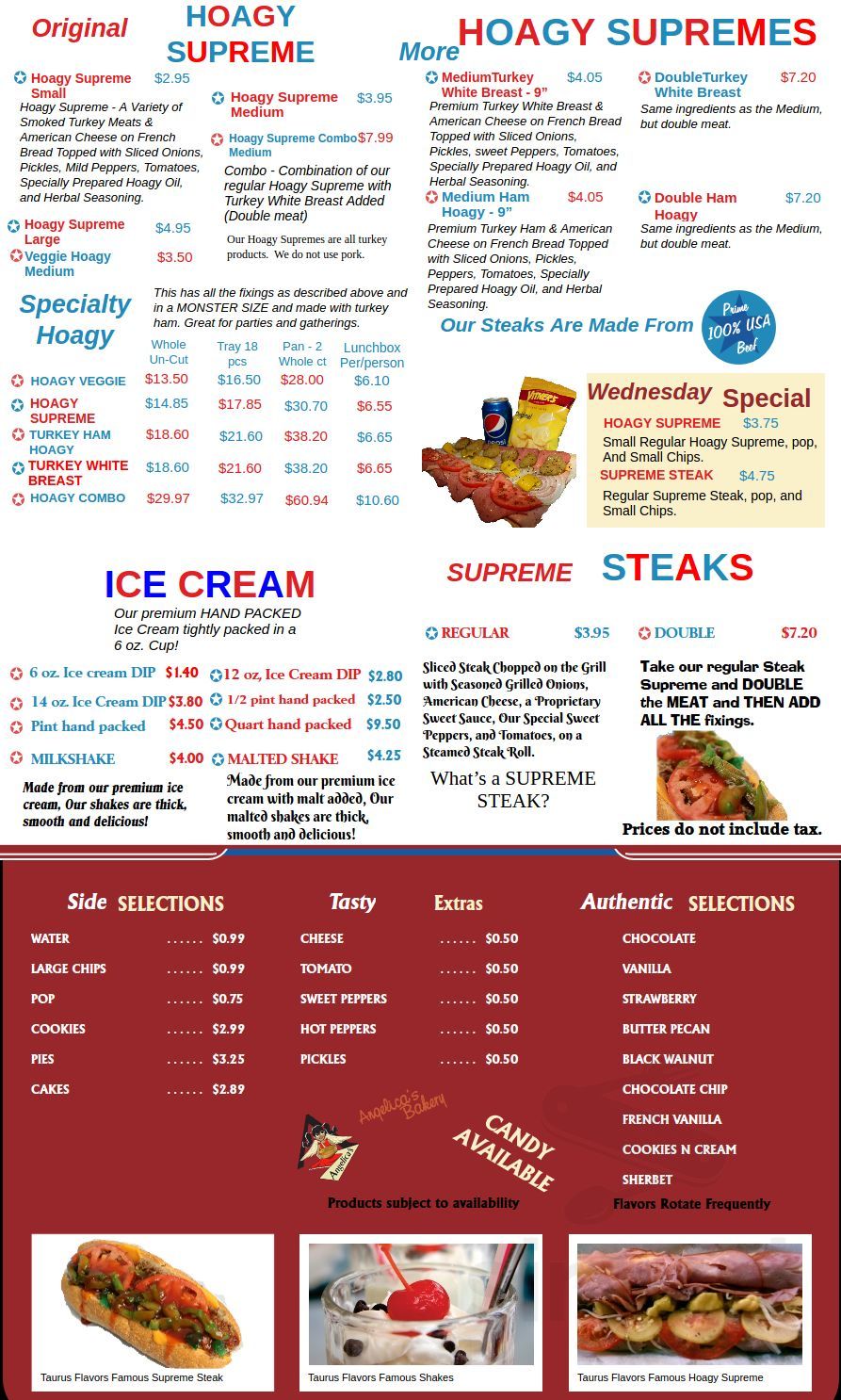 Taurus Flavors menu in Chicago, Illinois, USA