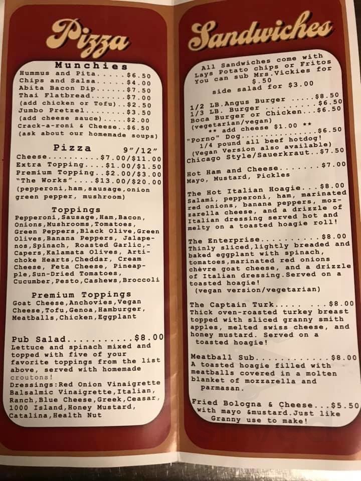 Elbow Room menu in Pensacola, Florida, USA