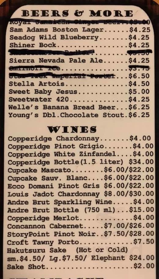 Elbow Room menu in Pensacola, Florida, USA