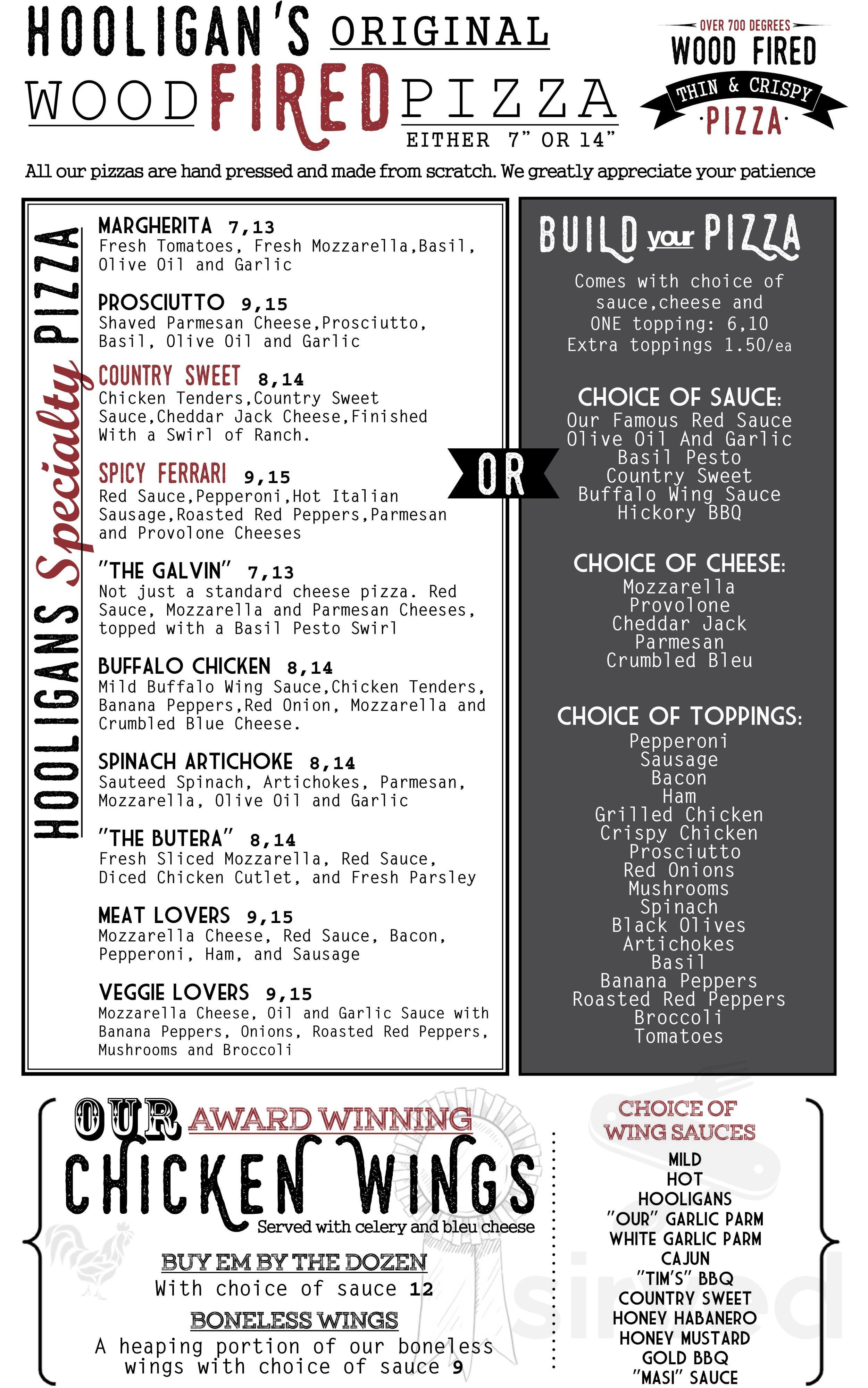 TC Hooligans menu in Rochester, New York, USA
