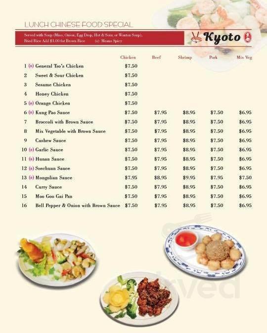 Kyoto Asian Cuisine menu in Georgetown, Texas, USA