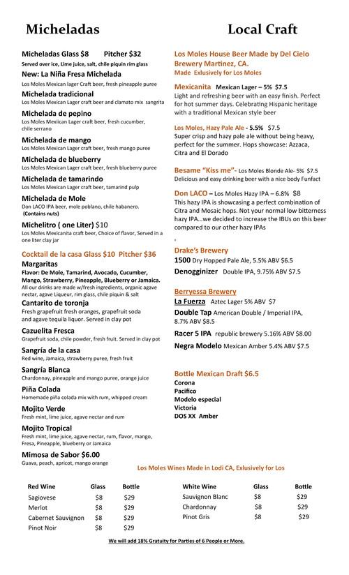 Los Moles Hecho En Casa menu in San Rafael, California, USA
