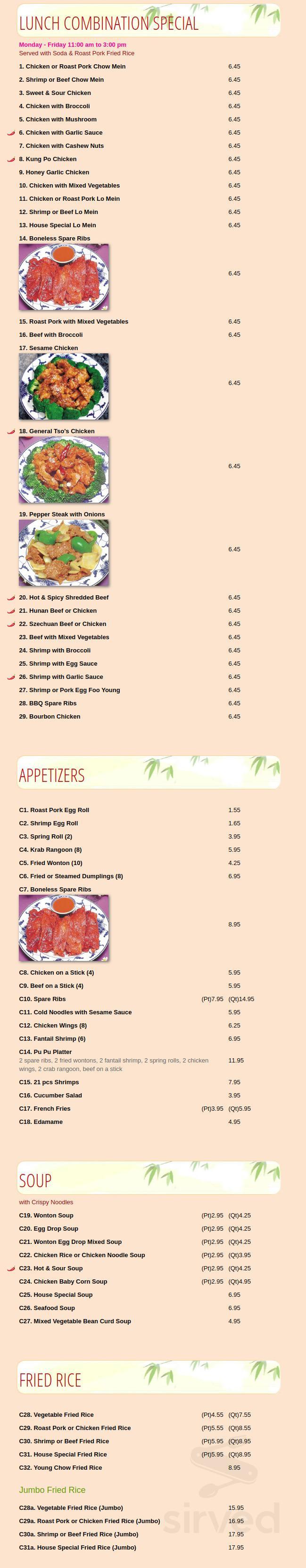 Golden Phoenix menu in Boynton Beach, Florida, USA