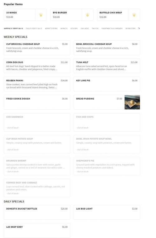 City Limits menu in Baltimore, Maryland, USA