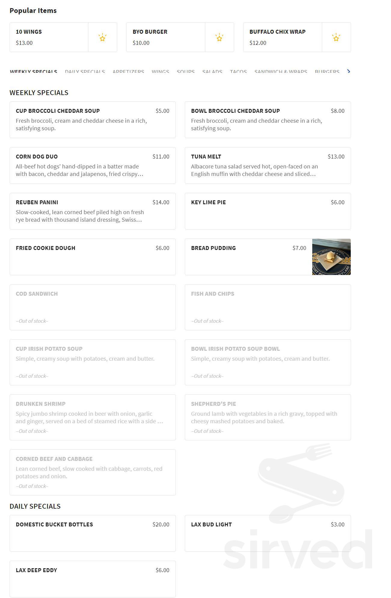 City Limits menu in Baltimore, Maryland, USA