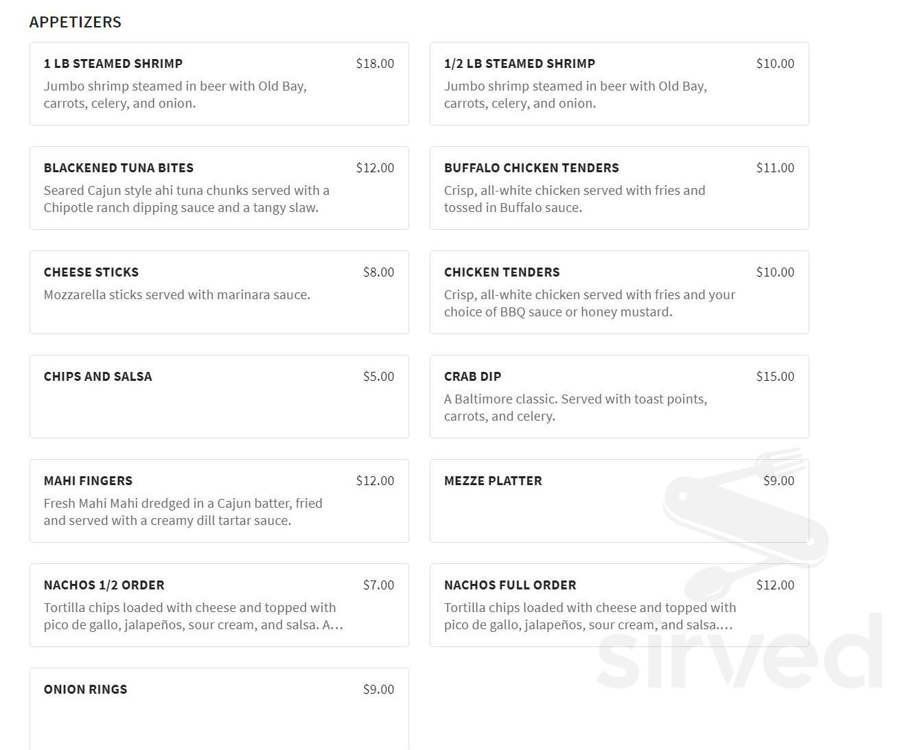 City Limits menu in Baltimore, Maryland, USA