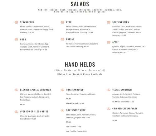 Blender Bar menu in Cheshire, Connecticut, USA