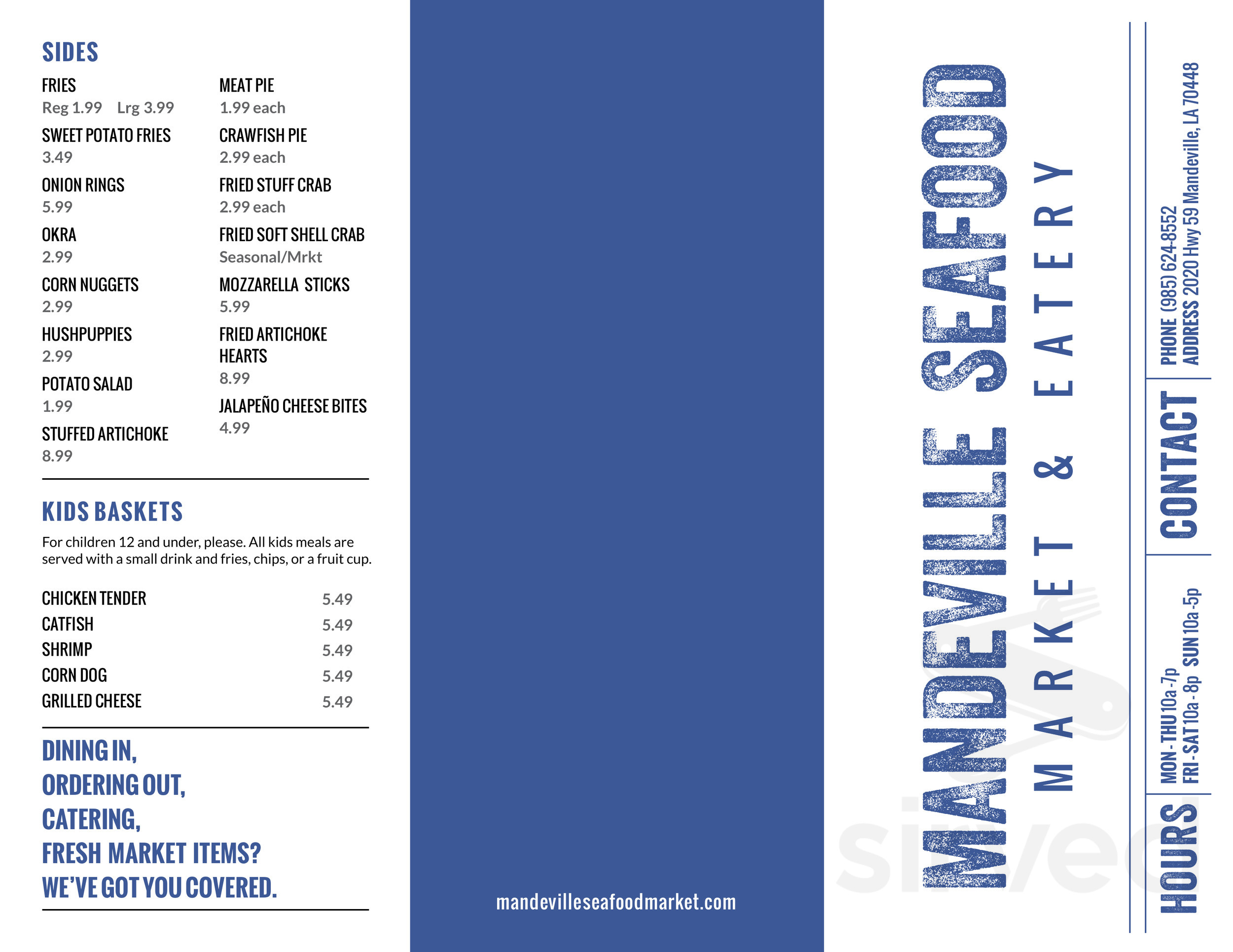 Mandeville Seafood menu in Mandeville, Louisiana, USA