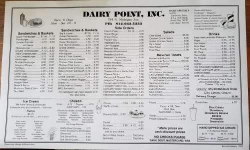 Dairy Point Inc menu in Greensburg, Indiana, USA